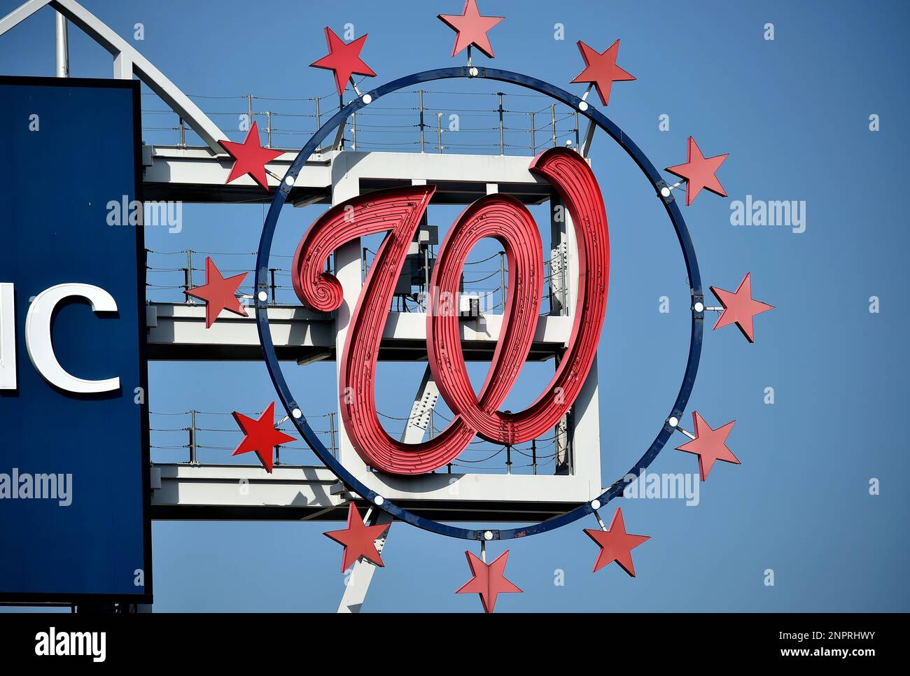 WASHINGTON, DC - JULY 21: The Washington Nationals script W logo sign ...