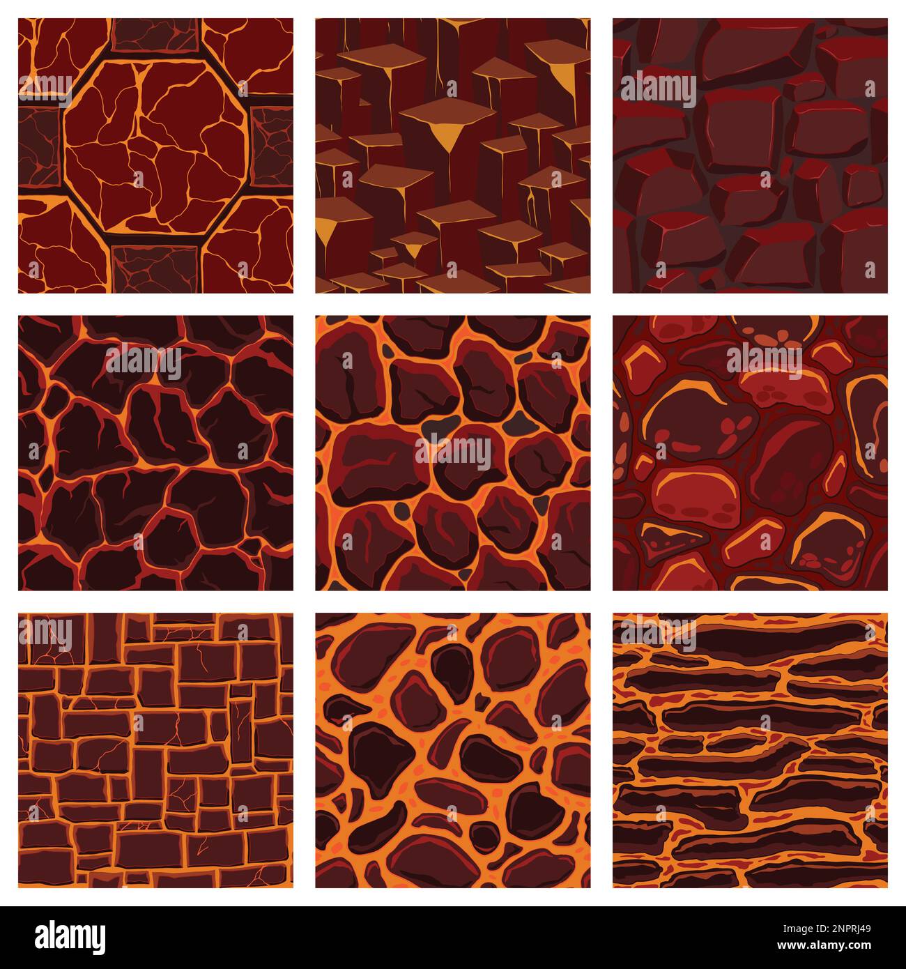 Cartoon game textures, lava surface seamless patterns. Game assets ...