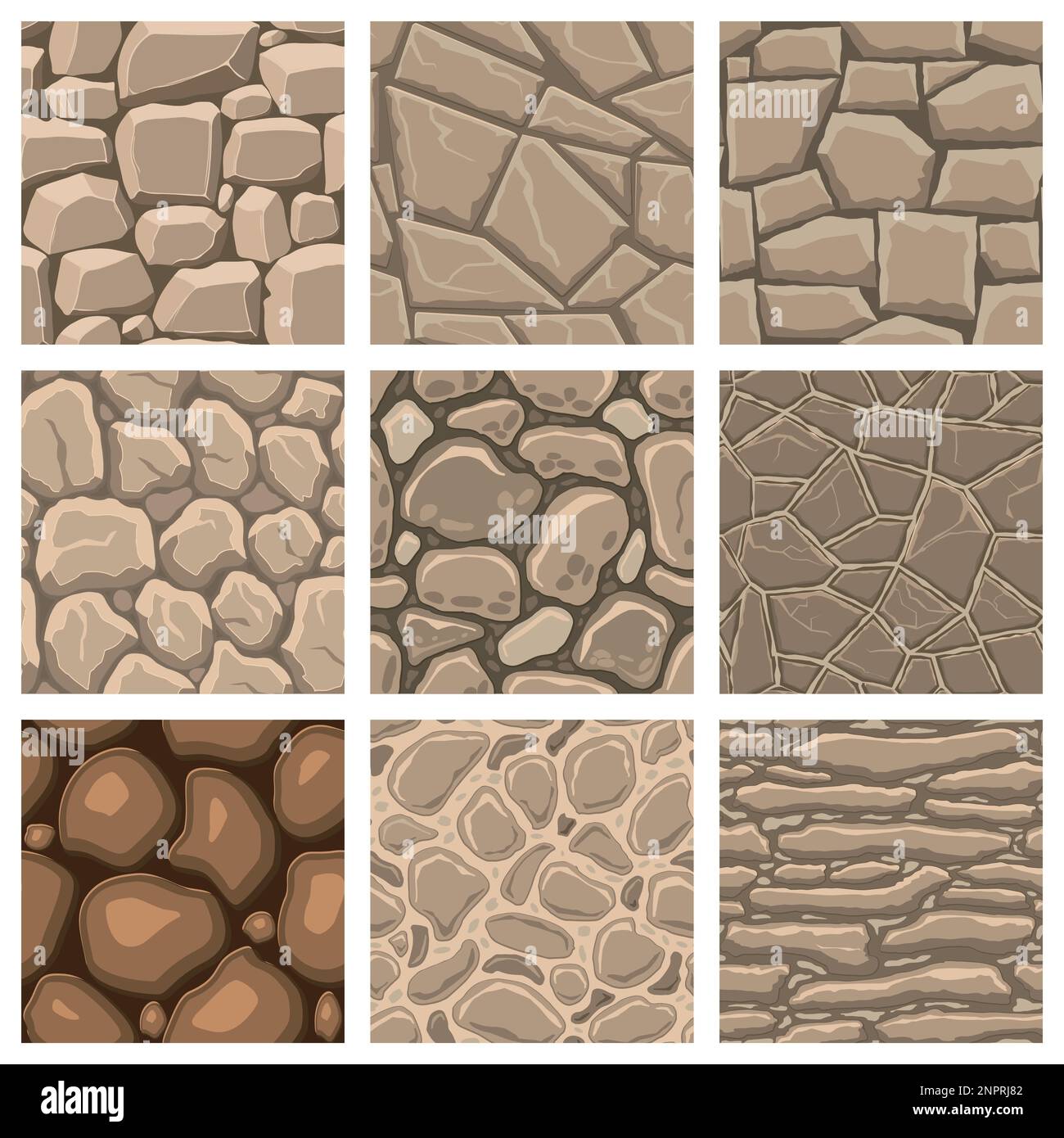 Cartoon game textures, rocks, dirt and ground surface seamless patterns ...