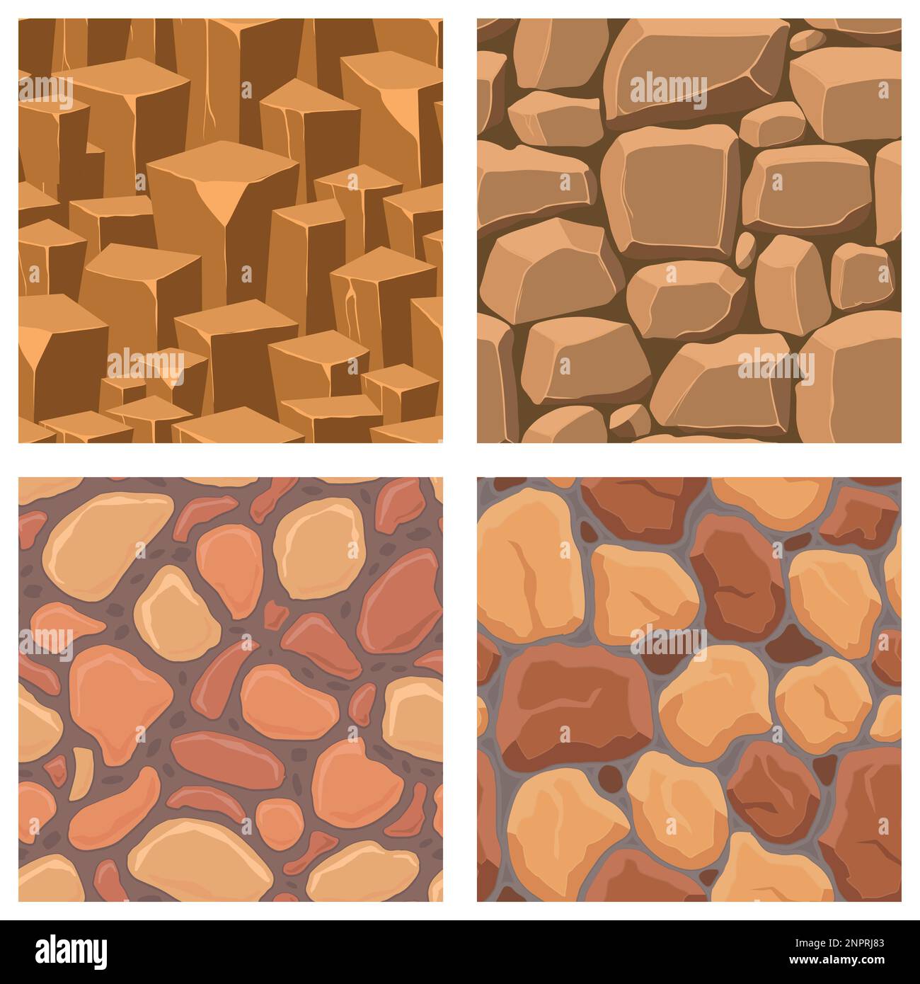 Cartoon game textures, rocks, dirt and ground surface seamless patterns ...