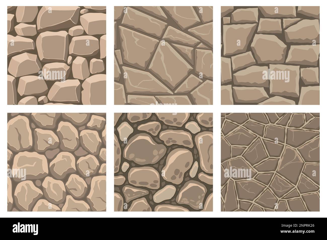Cartoon game textures, rocks, dirt and ground surface seamless patterns ...