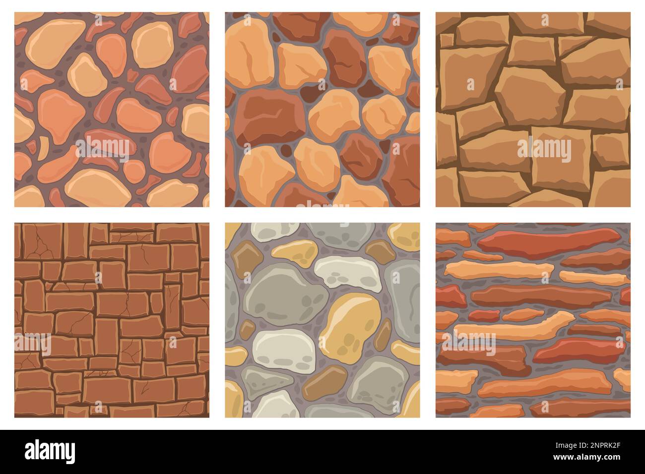Cartoon game textures, rocks, dirt and ground surface seamless patterns ...