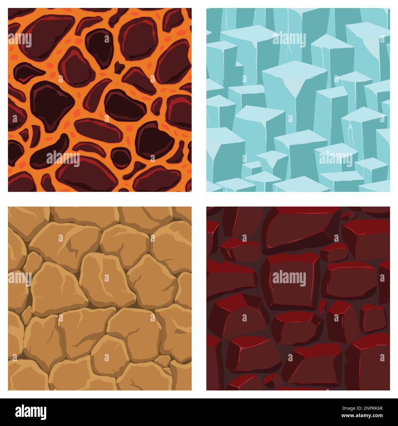 Cartoon game textures, lava, ice, rocks and brick, dirt and ground ...
