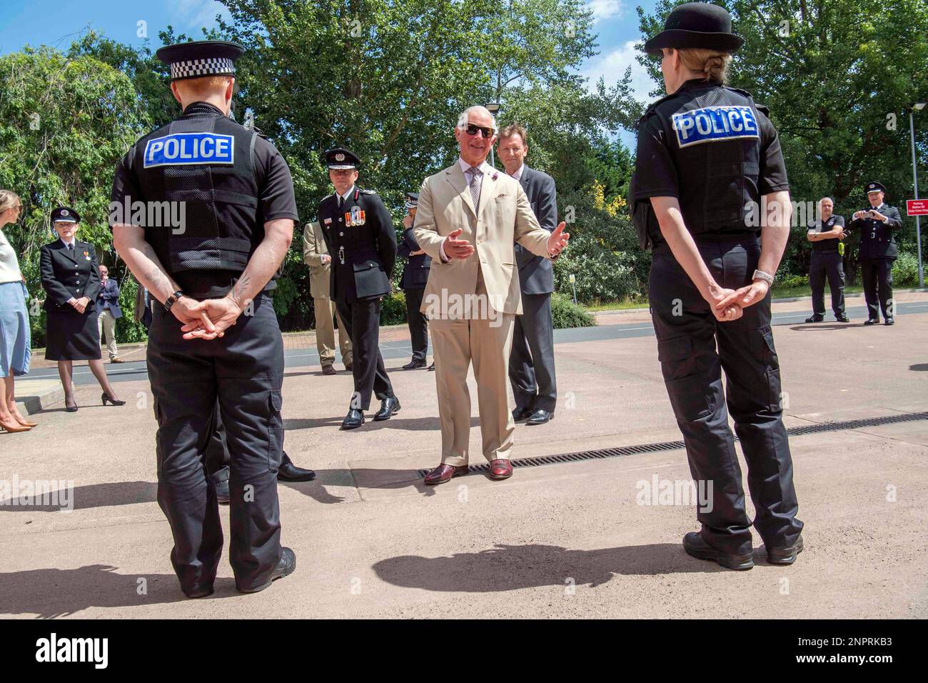 Britain's Prince Charles speaks to emergency workers during a visit to ...