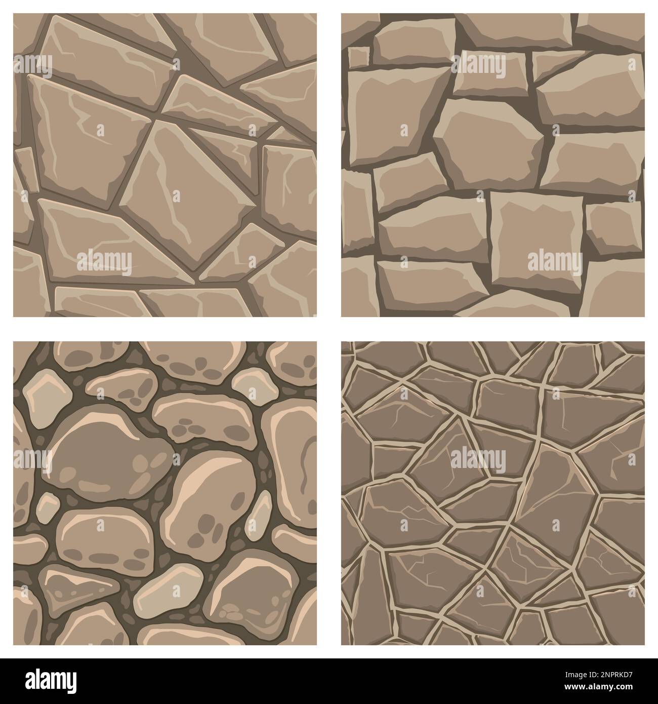 Cartoon game textures, rocks, dirt and ground surface seamless patterns ...