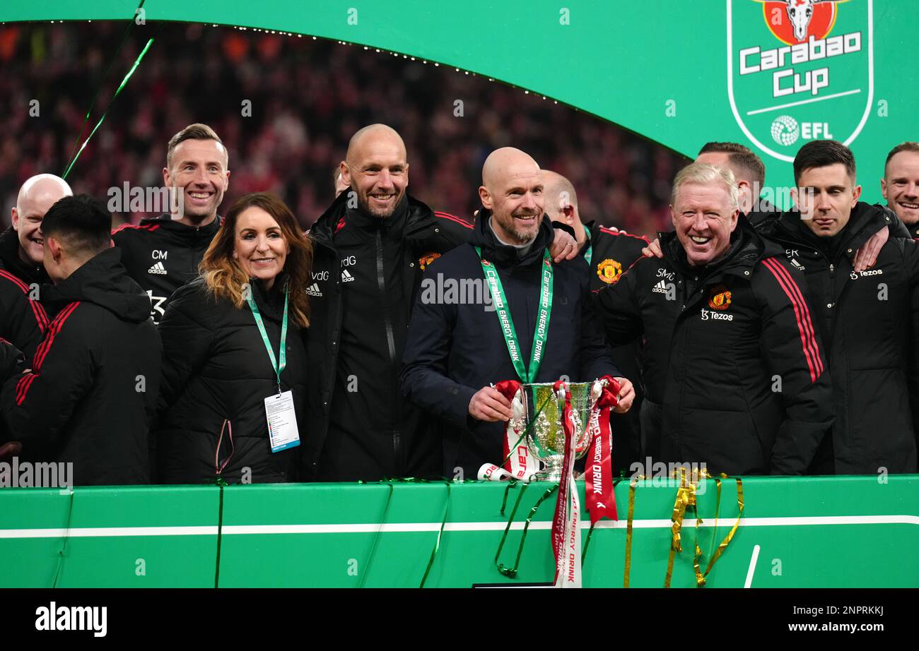 Manchester United manager Erik ten Hag and backroom staff celebrate ...