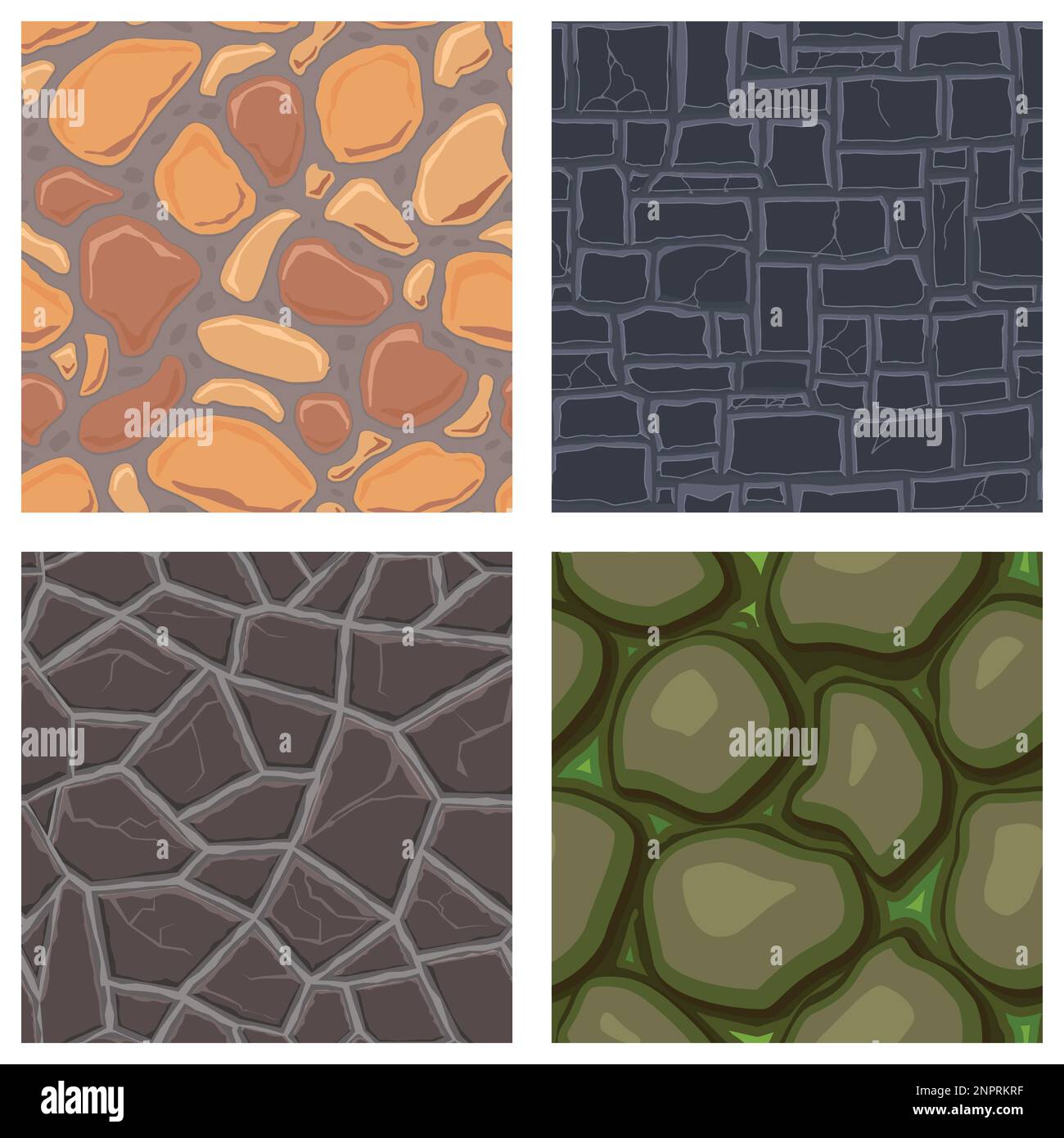 Cartoon game textures, rocks, dirt and ground surface seamless patterns ...