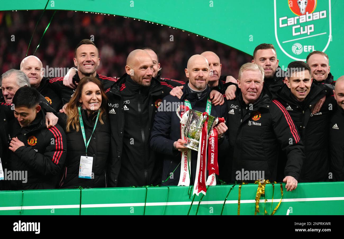 Manchester United manager Erik ten Hag and backroom staff celebrate ...
