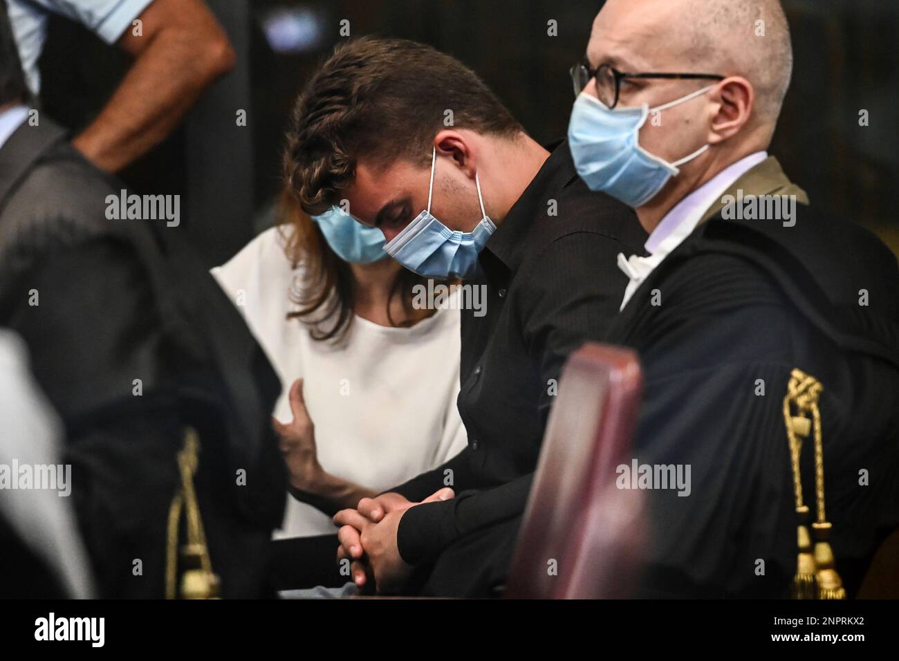 Gabriel Natale Hjorth, from the United States, center, arrives in the ...