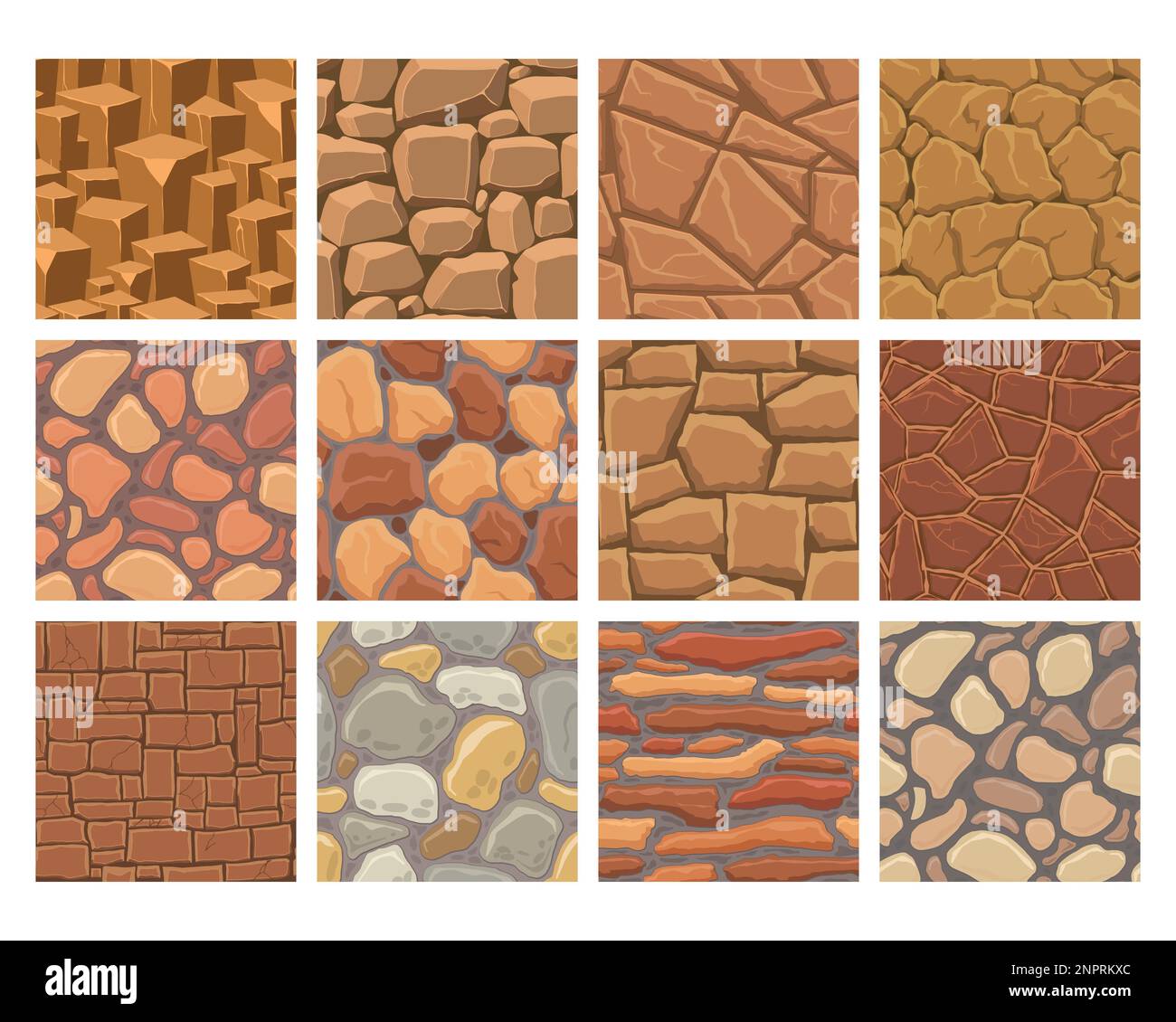 Cartoon game textures, rocks, dirt and ground surface seamless patterns ...