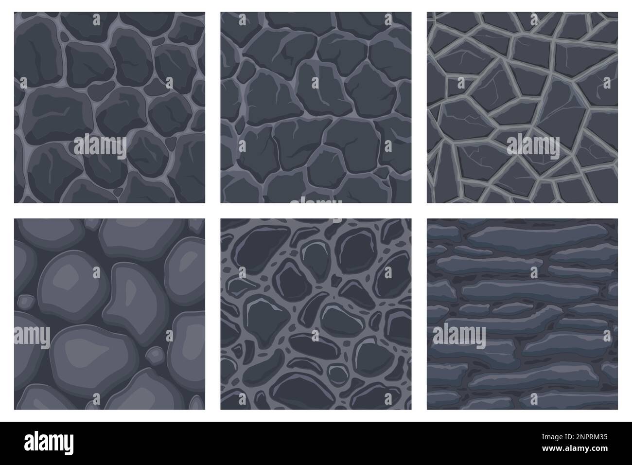 Cartoon game textures, rocks, dirt and ground surface seamless patterns ...