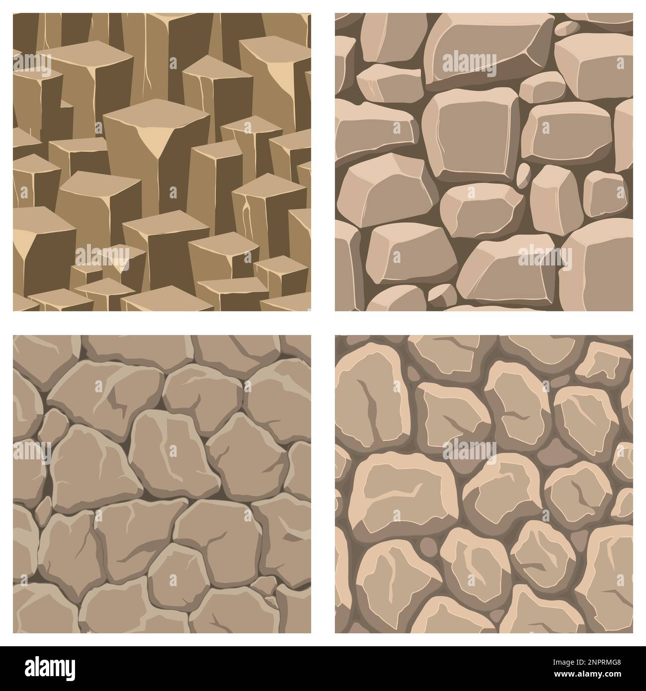Cartoon game textures, rocks, dirt and ground surface seamless patterns ...