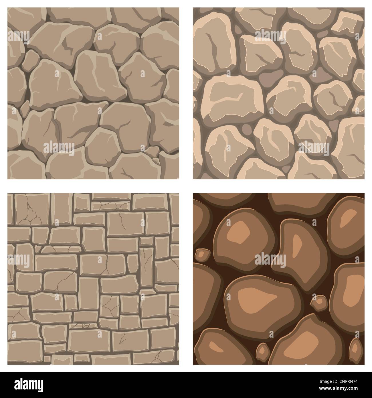 Cartoon game textures, rocks, dirt and ground surface seamless patterns ...