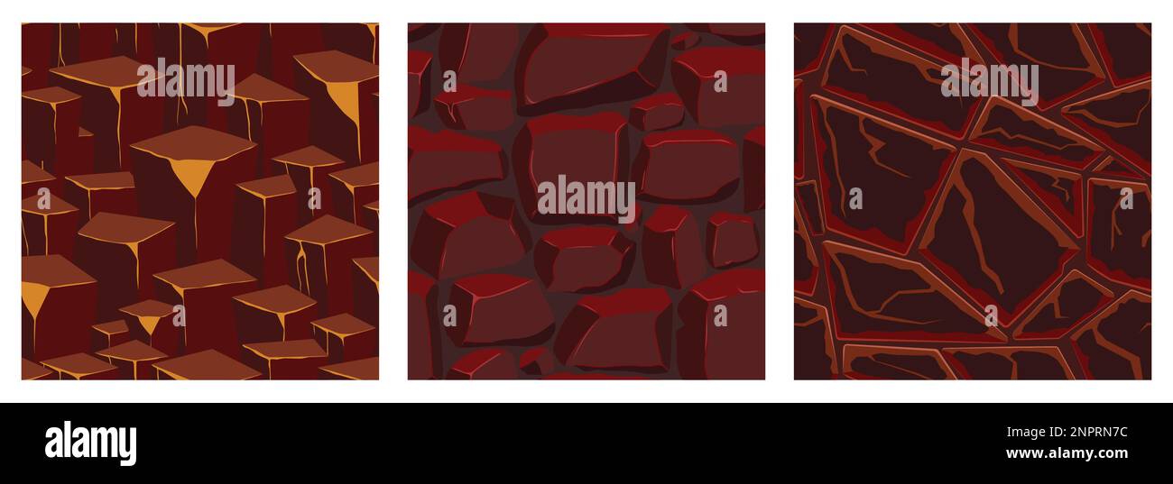 Cartoon game textures, lava surface seamless patterns. Game assets ...