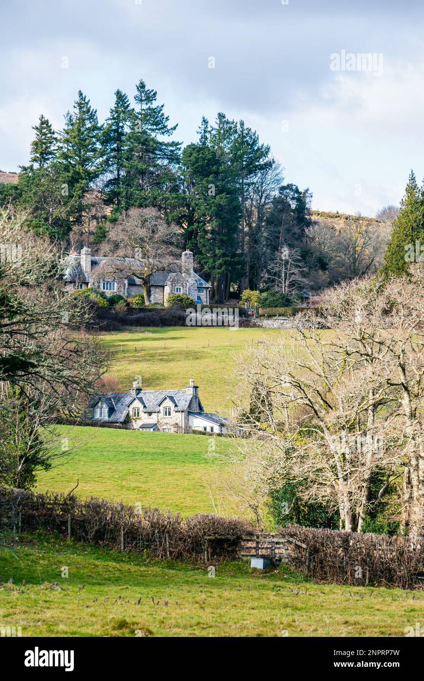 English Village, Farms and Fields, Dartmoor Park, Devon, England ...