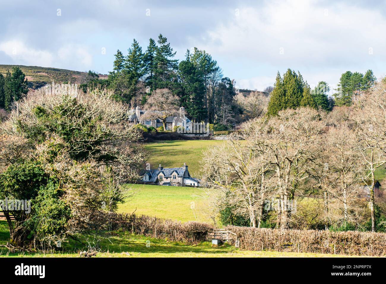 English Village, Farms and Fields, Dartmoor Park, Devon, England ...