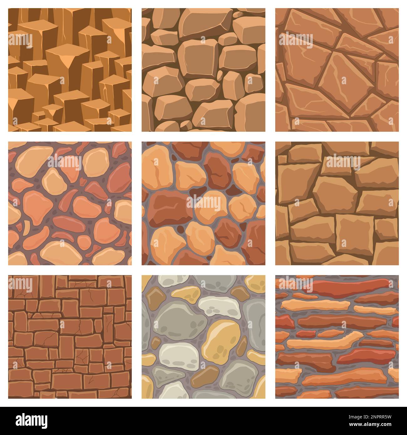 Cartoon game textures, rocks, dirt and ground surface seamless patterns ...