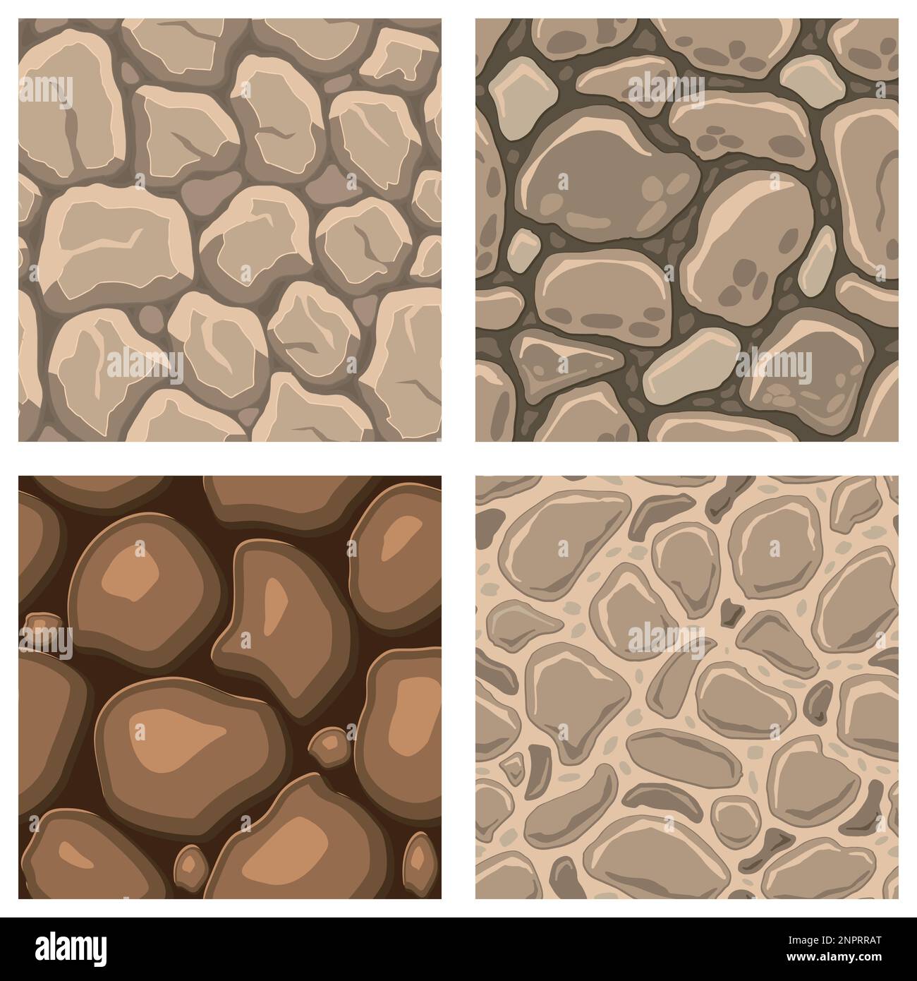Cartoon game textures, rocks, dirt and ground surface seamless patterns ...