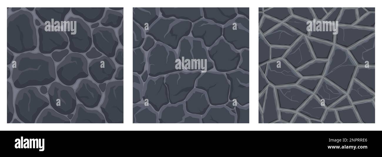 Cartoon game textures, rocks, dirt and ground surface seamless patterns ...