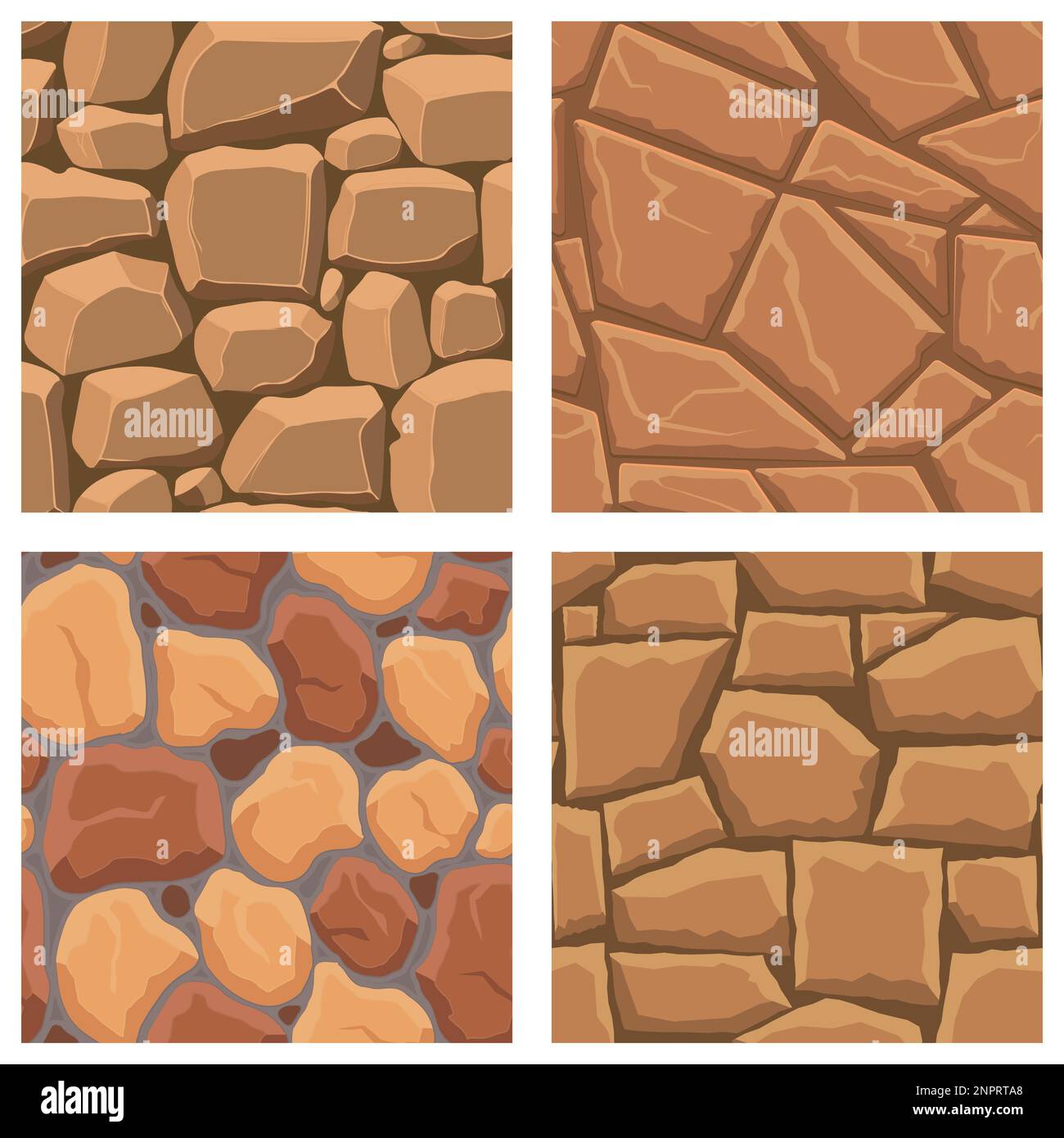 Cartoon game textures, rocks, dirt and ground surface seamless patterns ...