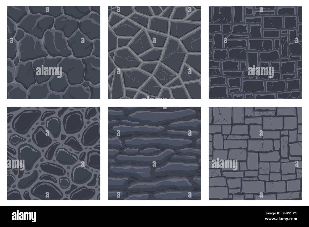 Cartoon game textures, rocks, dirt and ground surface seamless patterns ...