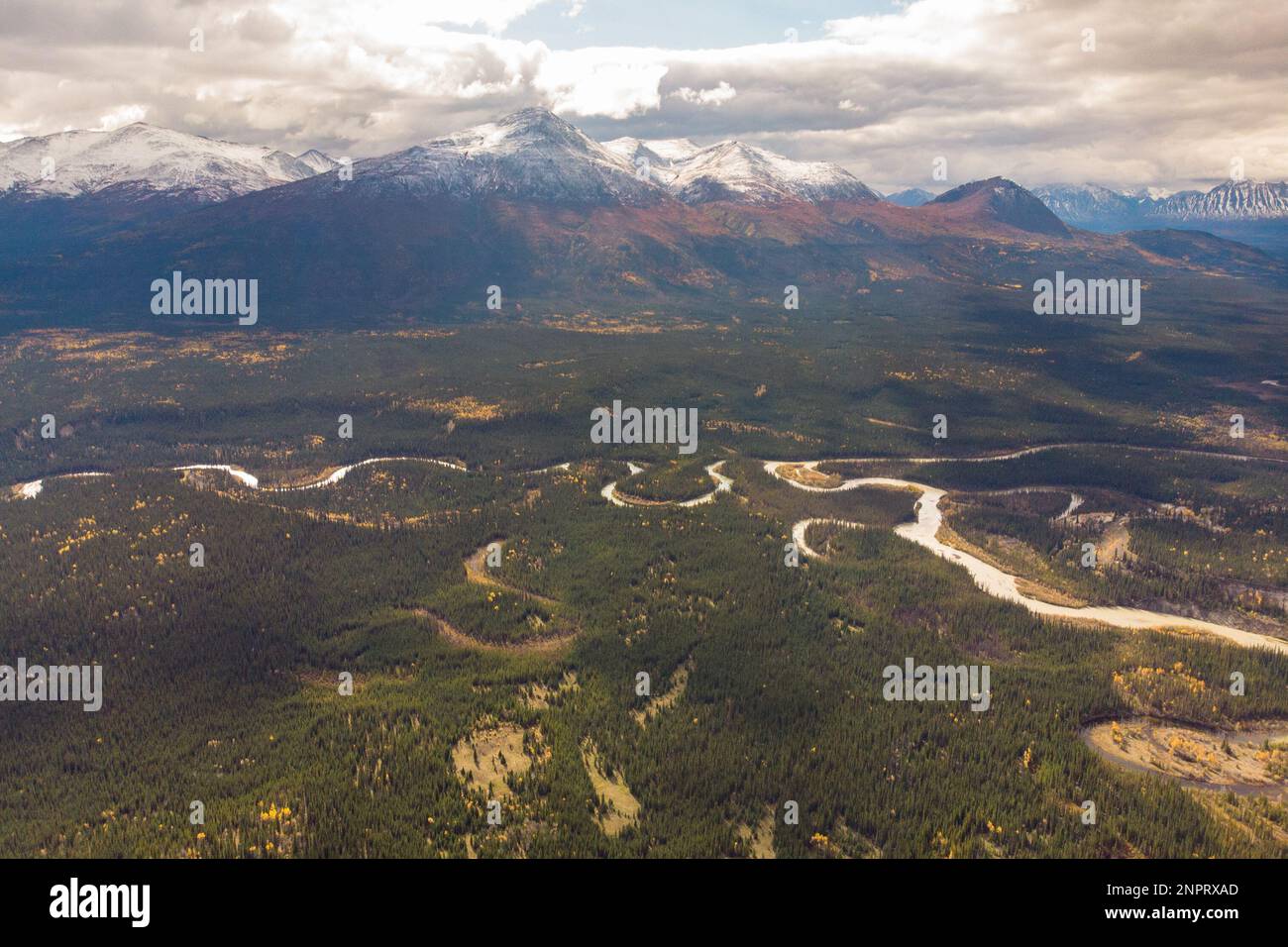 Aerial view of a winding river located in the northern Yukon Territory ...