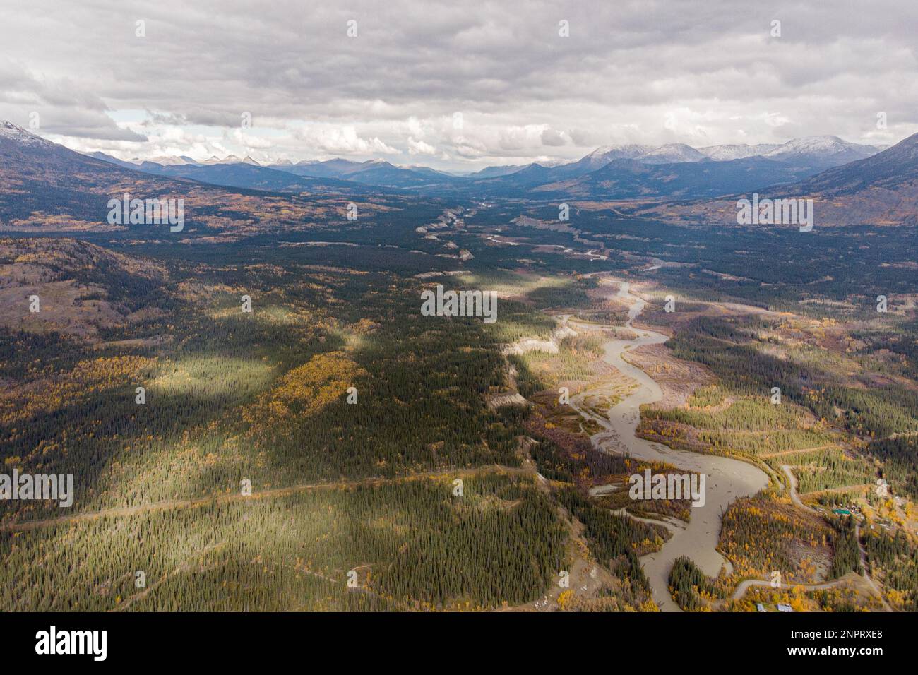 Aerial view of a winding river located in the northern Yukon Territory ...