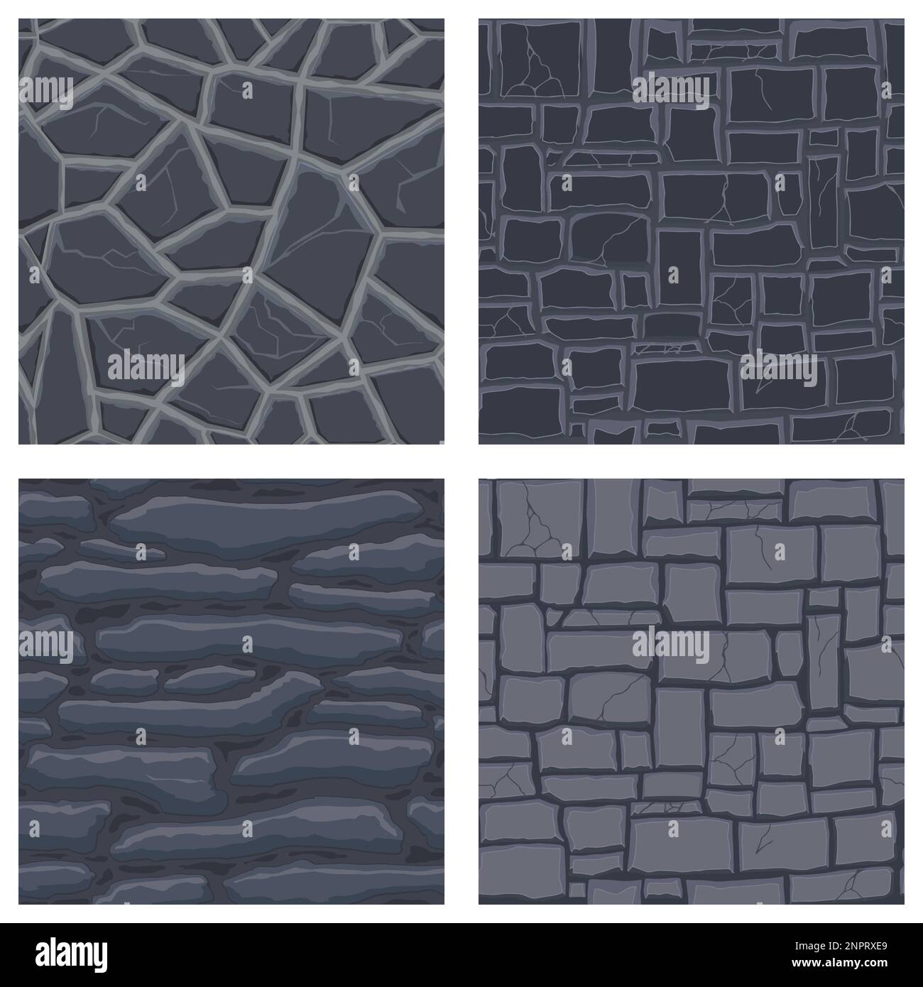 Cartoon game textures, rocks, dirt and ground surface seamless patterns ...
