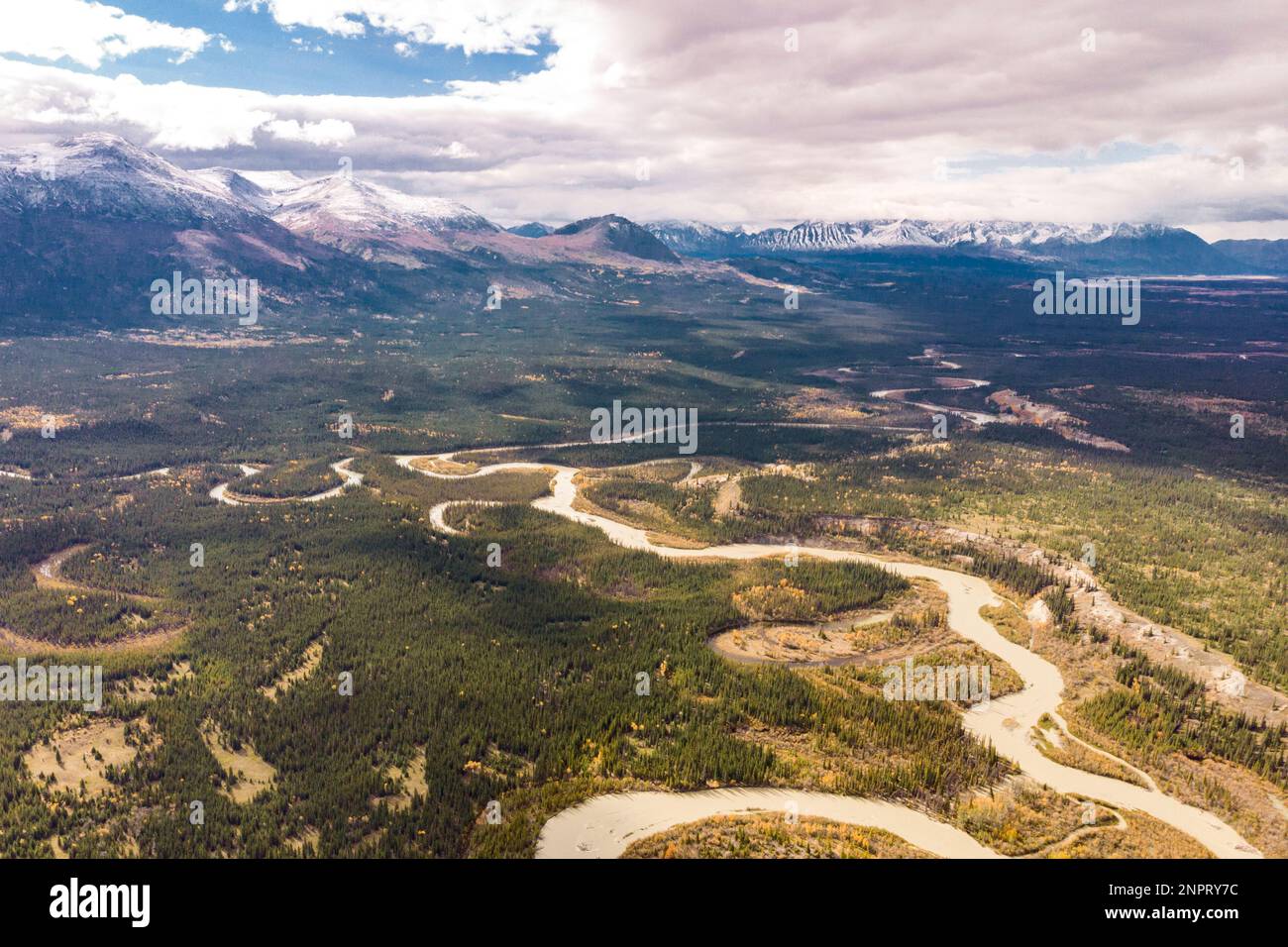 Aerial view of a winding river located in the northern Yukon Territory ...