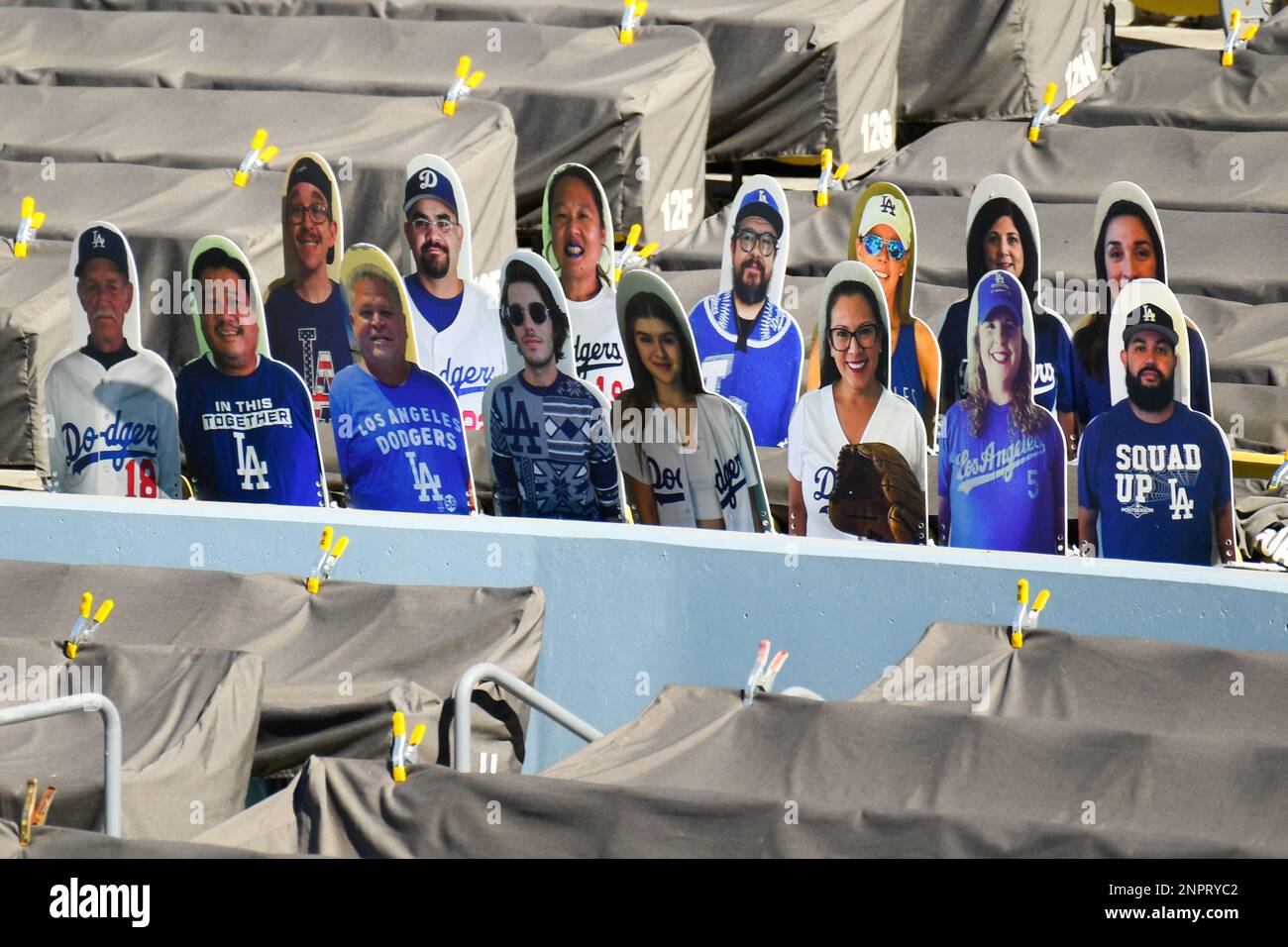 LOS ANGELES, CA - JULY 19: Cutouts of fans in seating during a MLB ...
