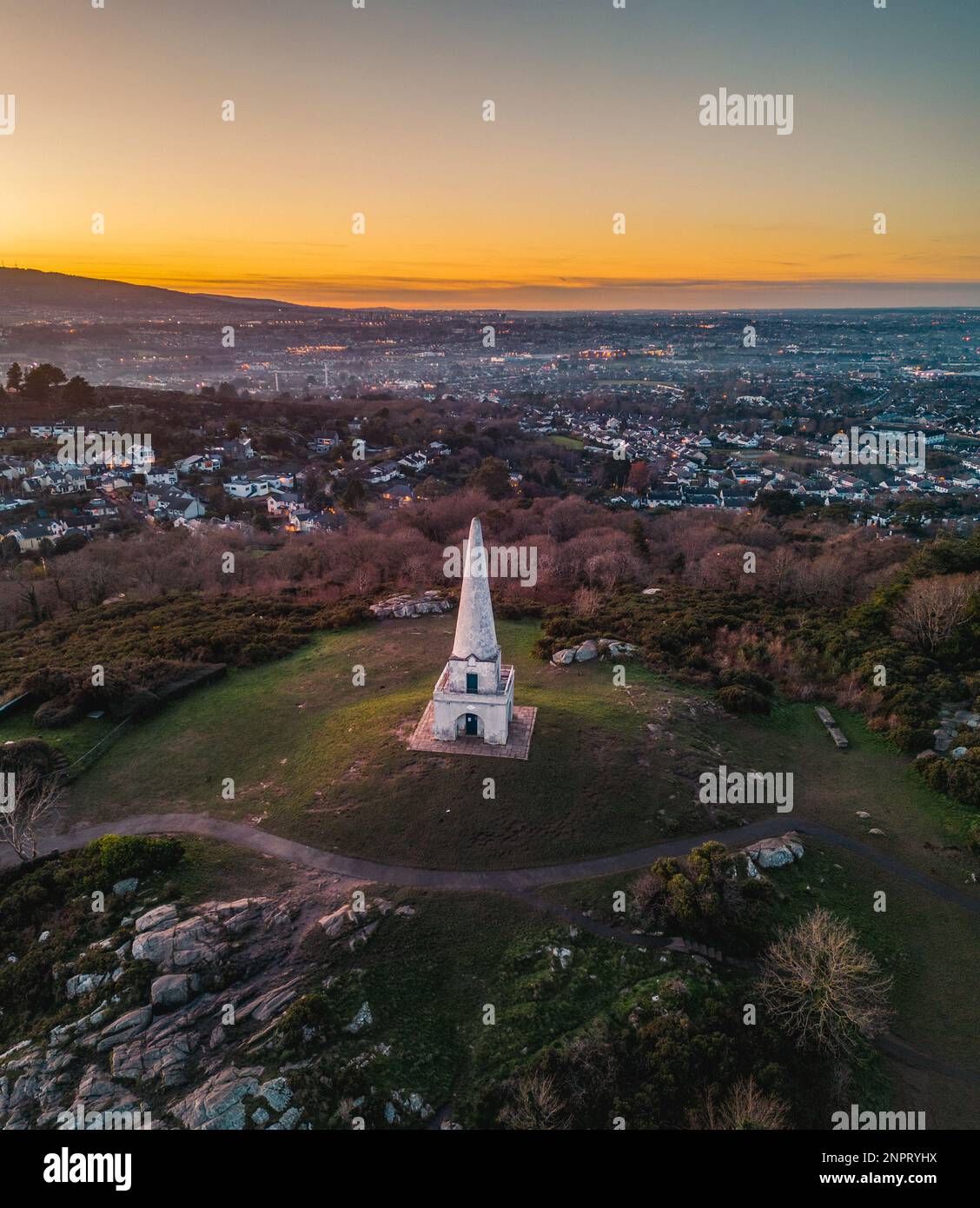 Sunset glow at the obelisk on Killiney Hill Stock Photo - Alamy