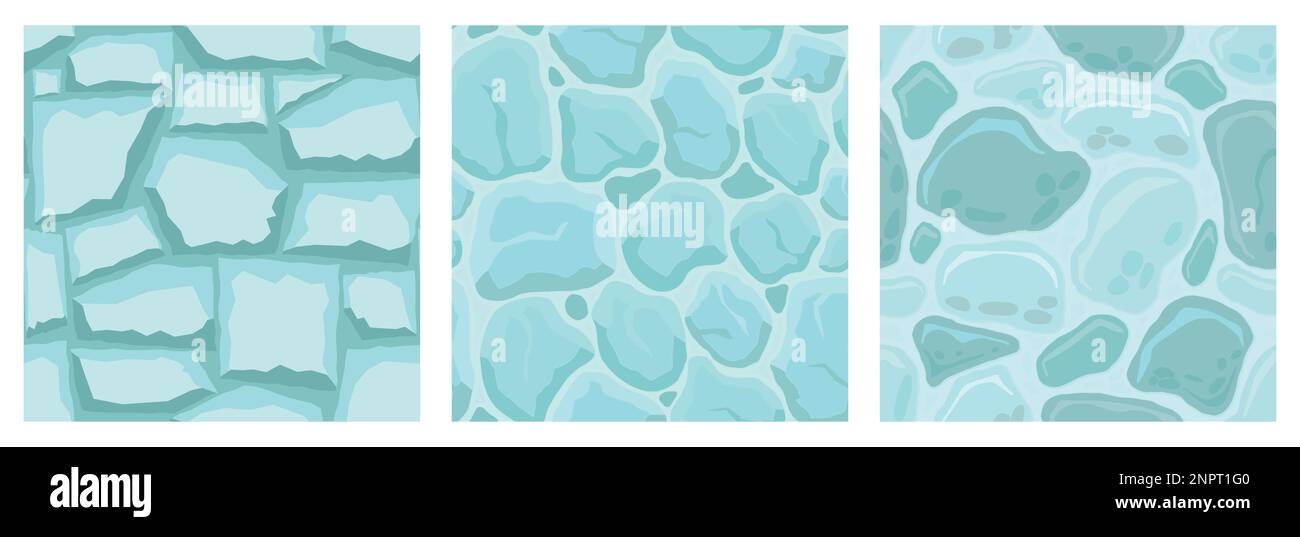 Cartoon game textures, ice surface seamless patterns. Game assets walls ...