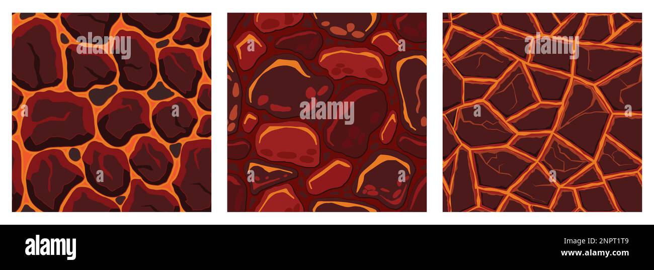 Cartoon game textures, lava surface seamless patterns. Game assets ...