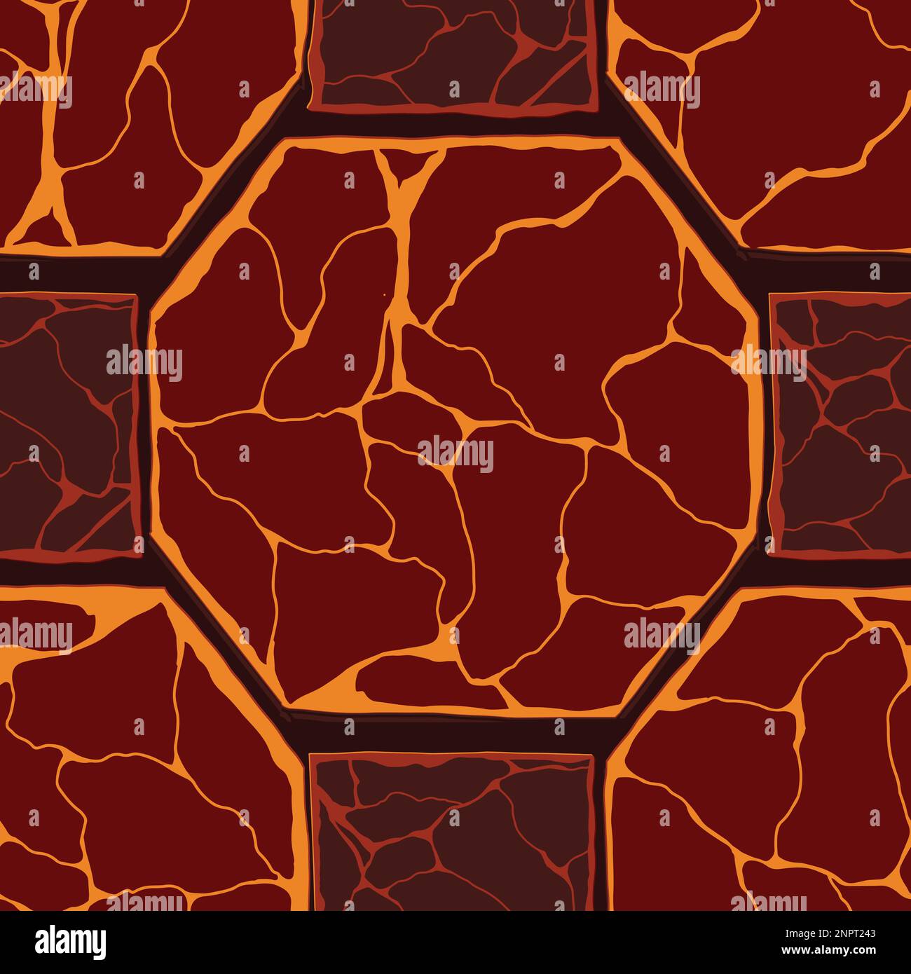 Cartoon game texture, lava surface seamless pattern. Game asset walls and environment background ...