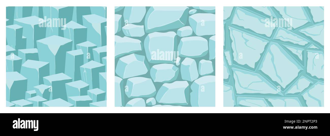 Cartoon game textures, ice surface seamless patterns. Game assets walls ...