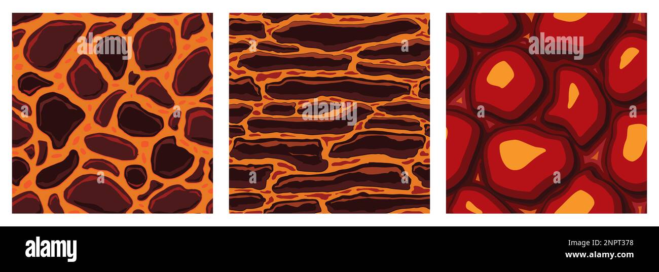 Cartoon game textures, lava surface seamless patterns. Game assets ...