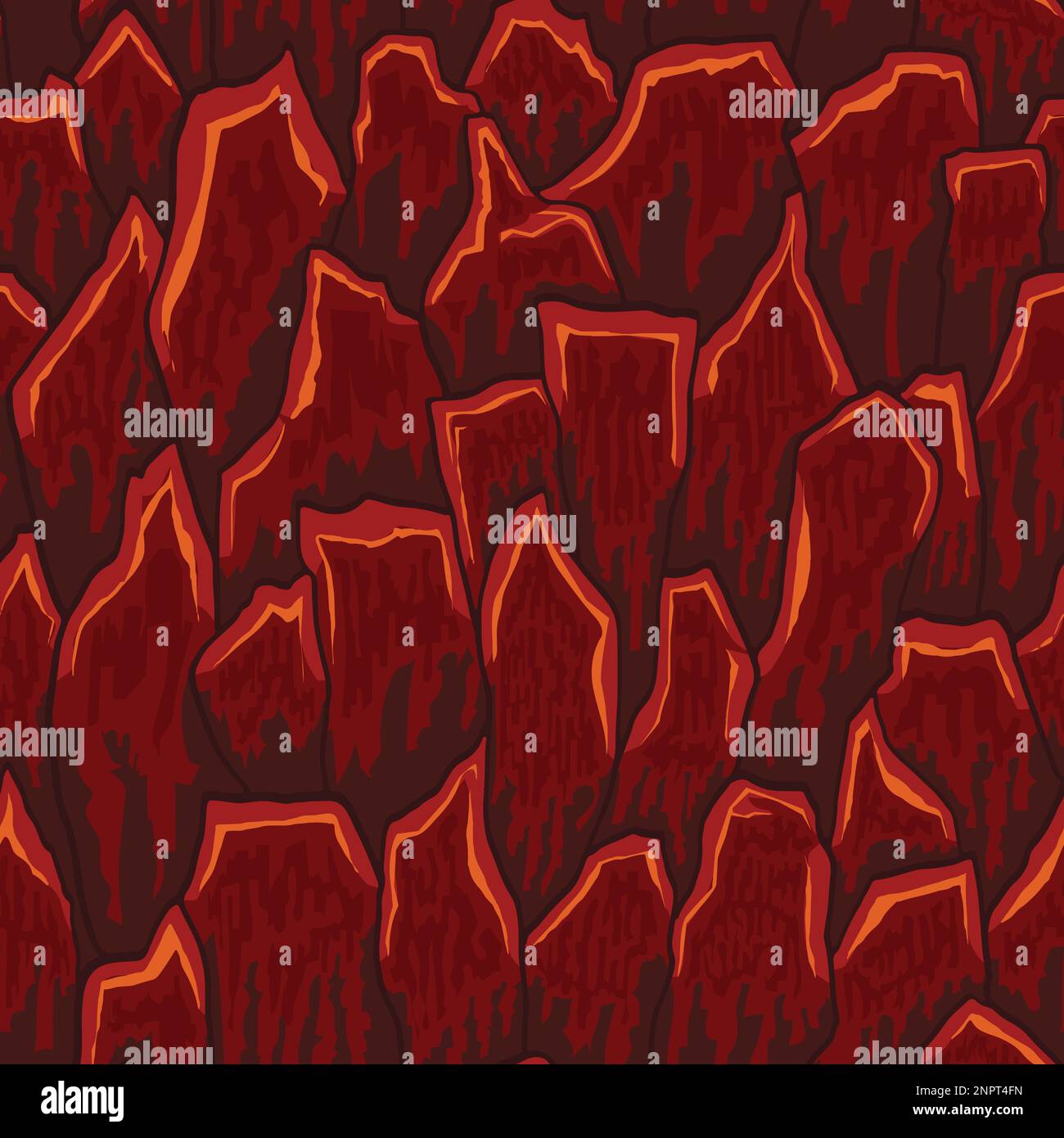 Cartoon game texture, lava surface seamless pattern. Game asset walls and environment background ...