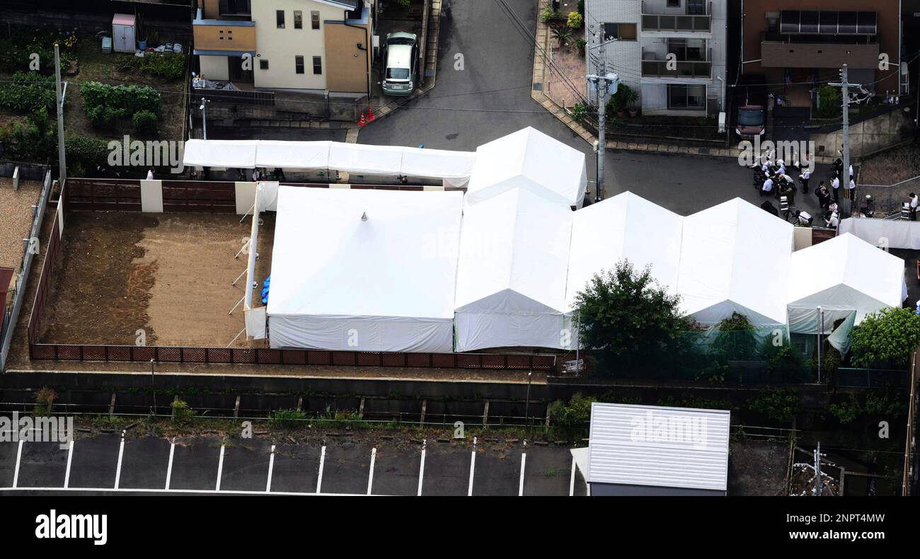 An aerial photo shows the arson site of the Kyoto Animation (Kyoani) No ...
