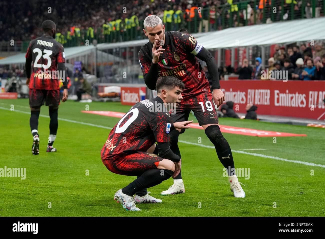 AC Milan's Theo Hernandez, right, celebrates with his teammate Brahim ...