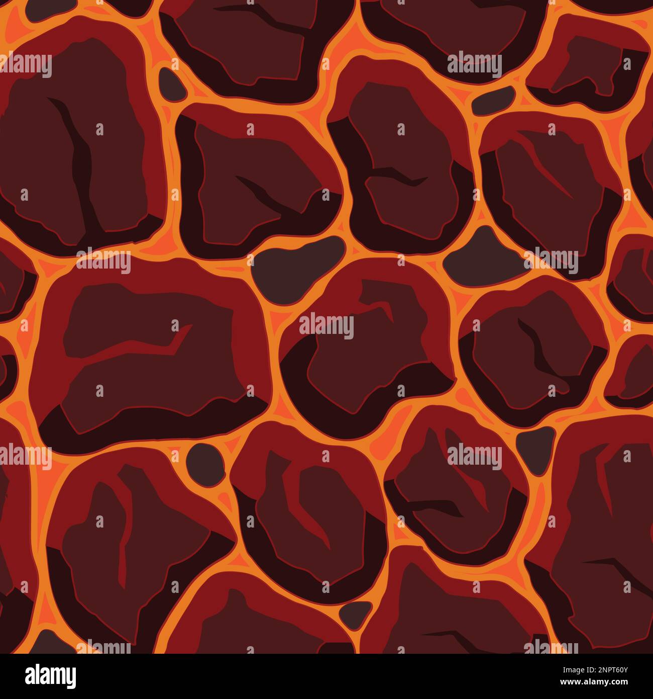 Cartoon game texture, lava surface seamless pattern. Game asset walls and environment background ...