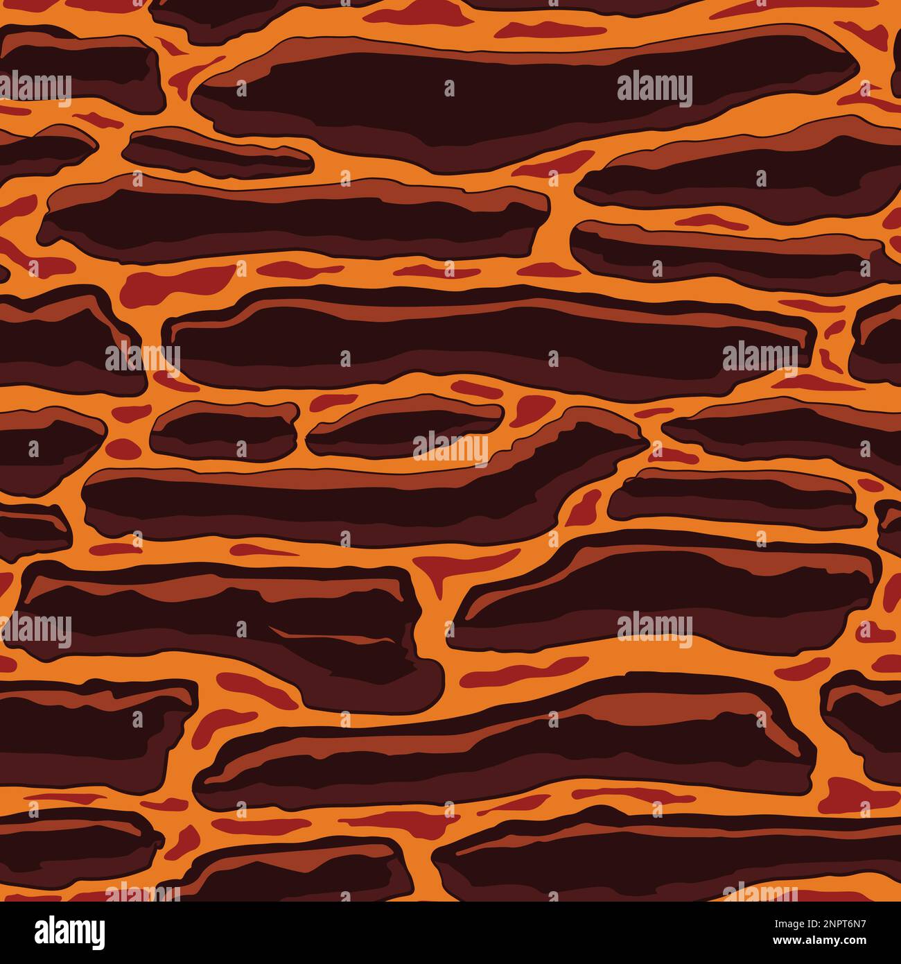 Cartoon game texture, lava surface seamless pattern. Game asset walls and environment background ...