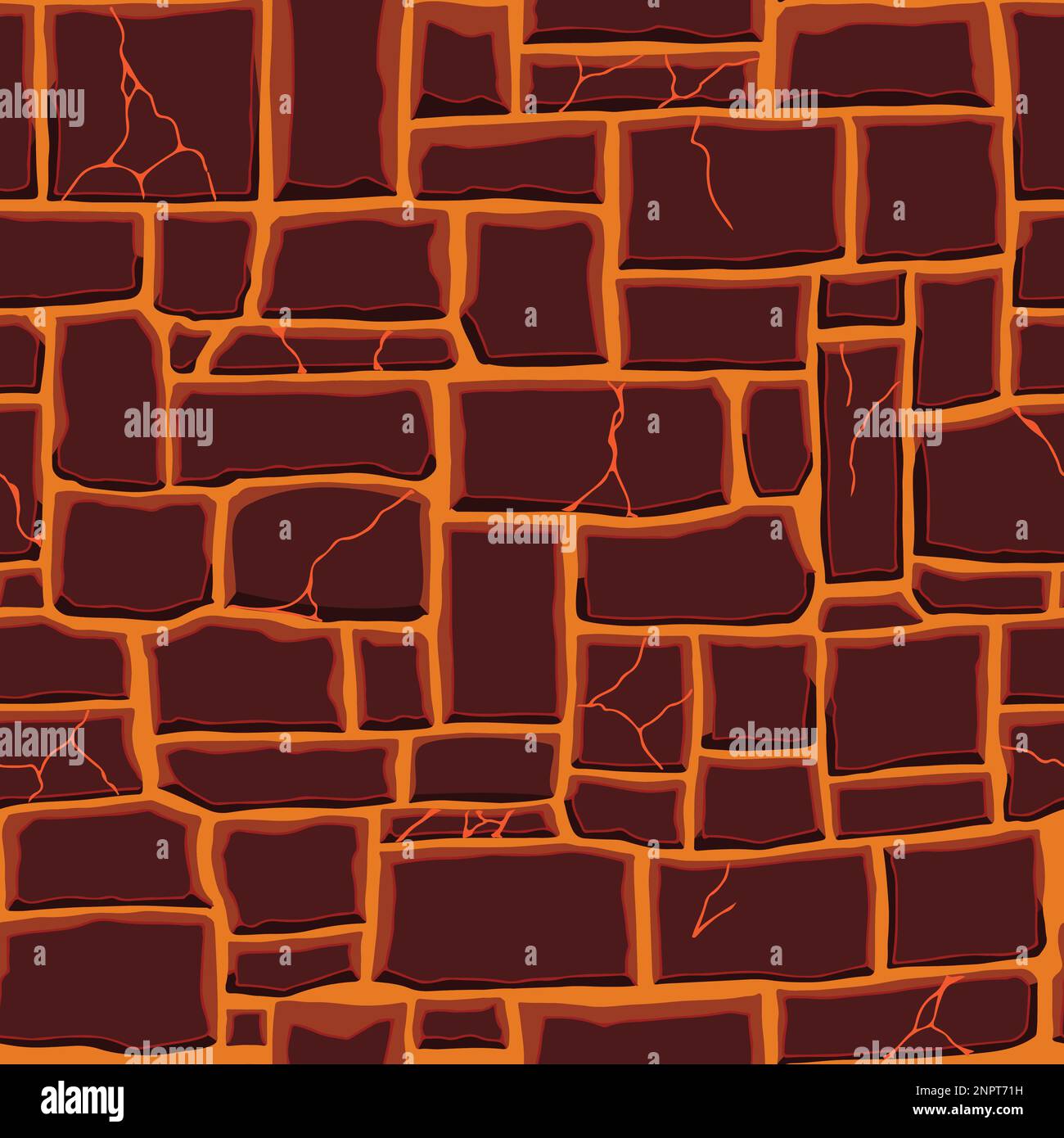 Cartoon game texture, lava surface seamless pattern. Game asset walls and environment background ...