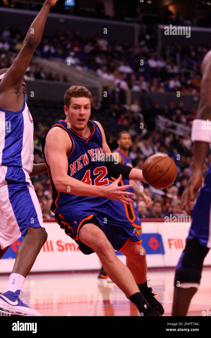 New York Knicks center David Lee (42) makes a move with the basketball ...