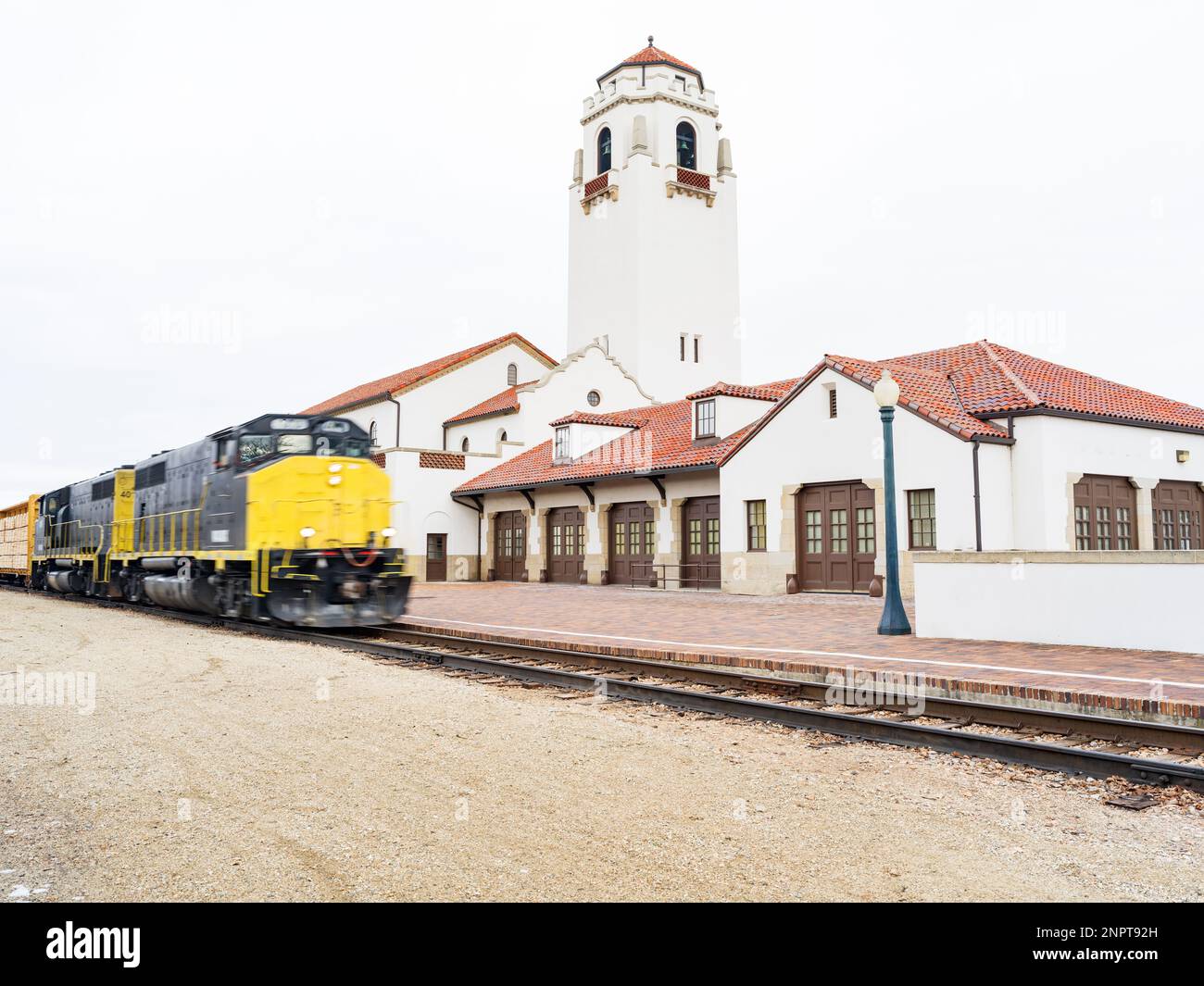 Boise train depot with moving train engine Stock Photo - Alamy
