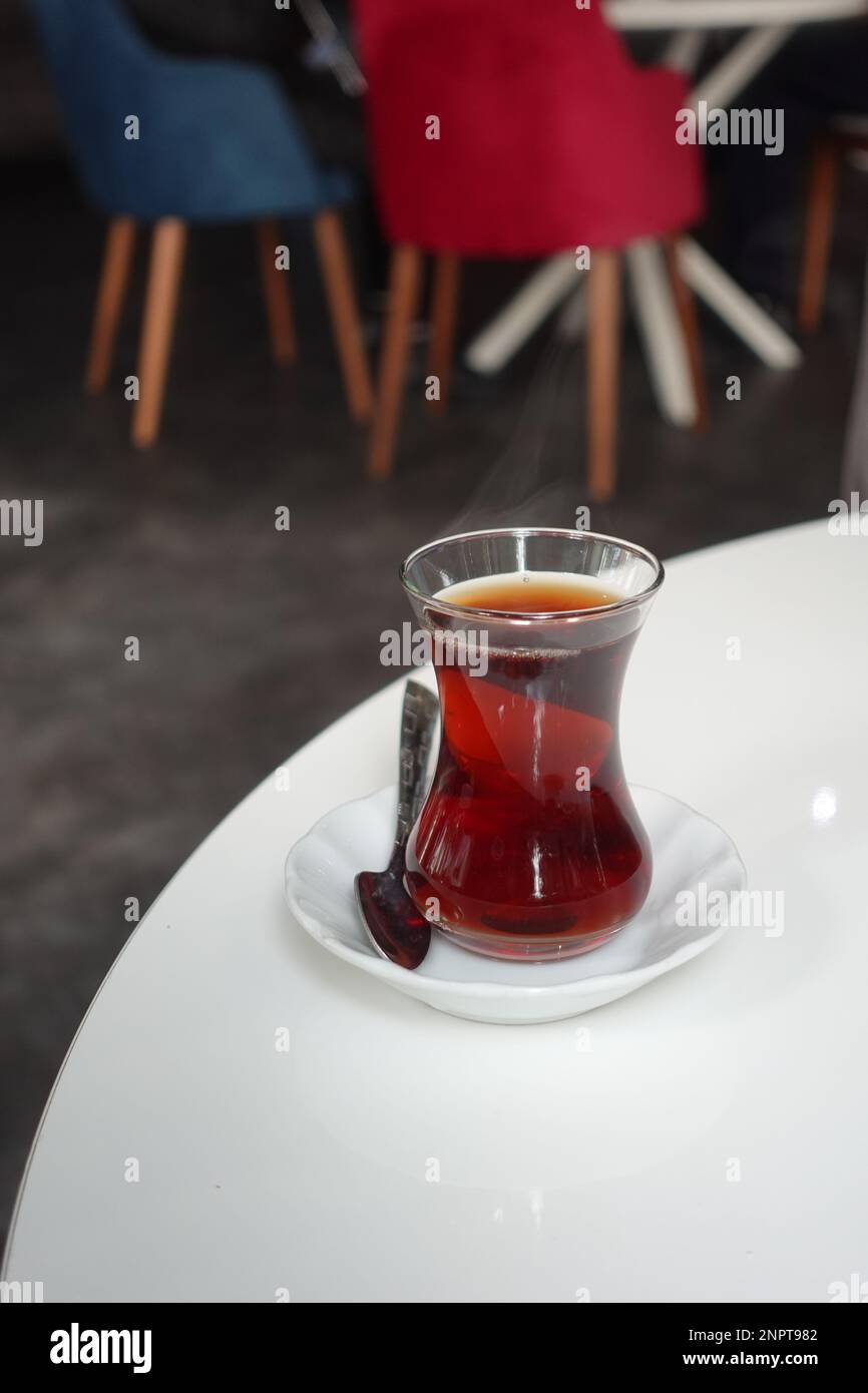 Traditional turkish tea on white table Stock Photo - Alamy