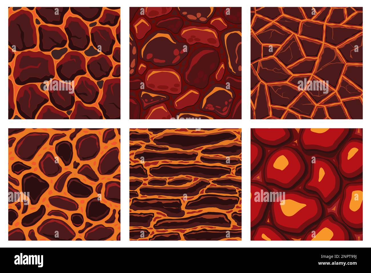 Cartoon game textures, lava surface seamless patterns. Game assets ...