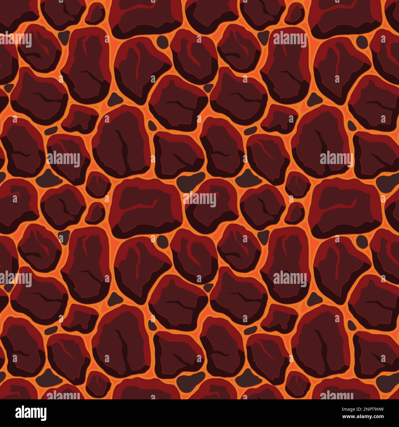 Cartoon game texture, lava surface seamless pattern. Game asset walls and environment background ...