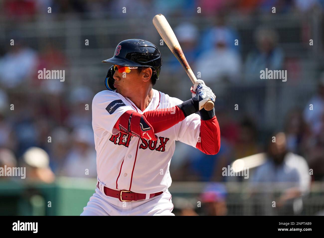 Boston Red Sox center fielder Masataka Yoshida (7) bats during a spring training baseball game ...