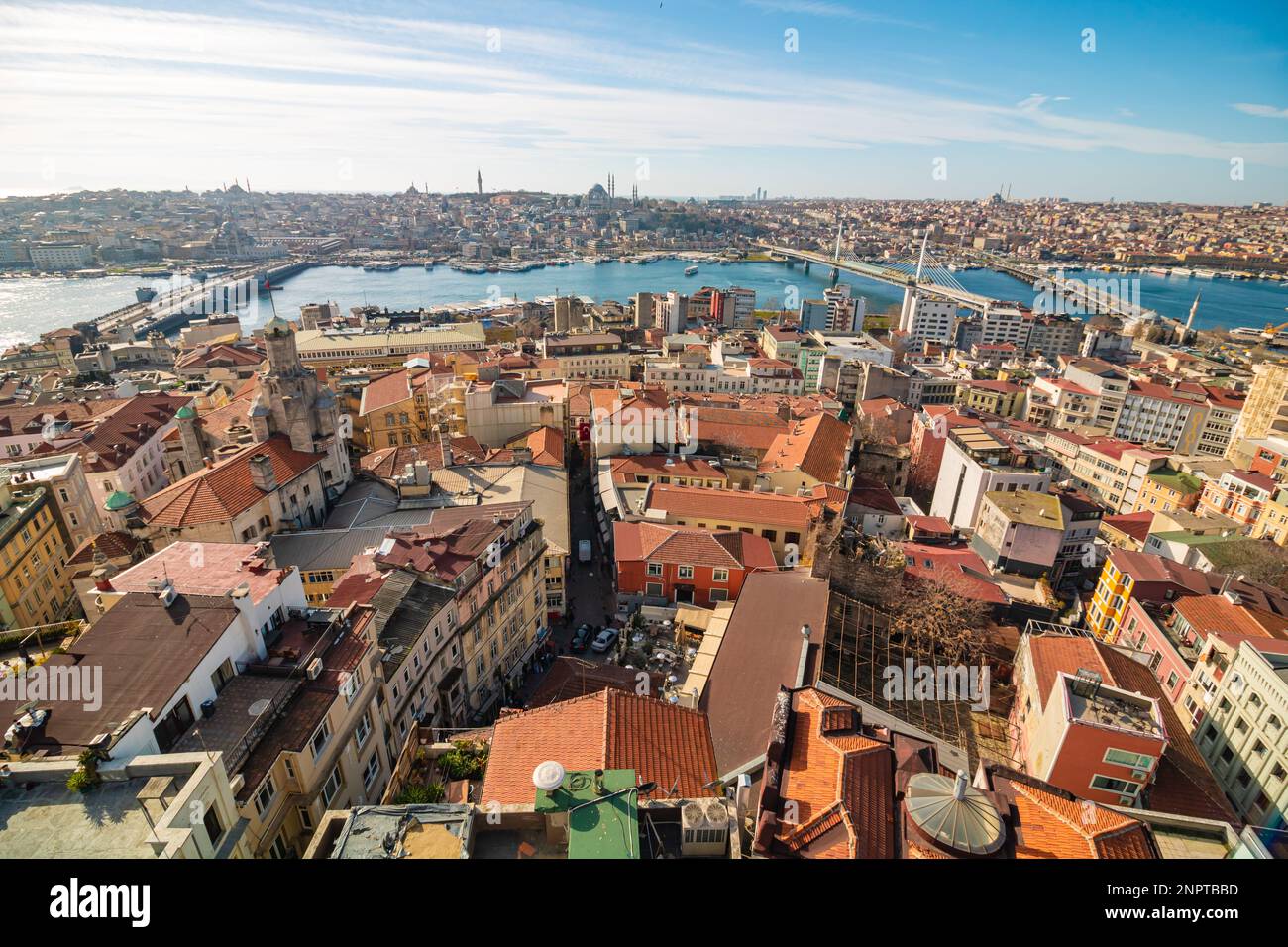 Istanbul skyline from Galata Tower. Karakoy district and Golden Horn ...