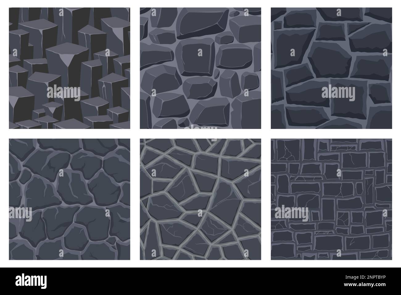 Cartoon game textures, rocks, dirt and ground surface seamless patterns ...